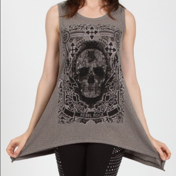 Vocal | Tops | Vocal Rhinestone Embellished Skull Tank Nwt Size Large ...